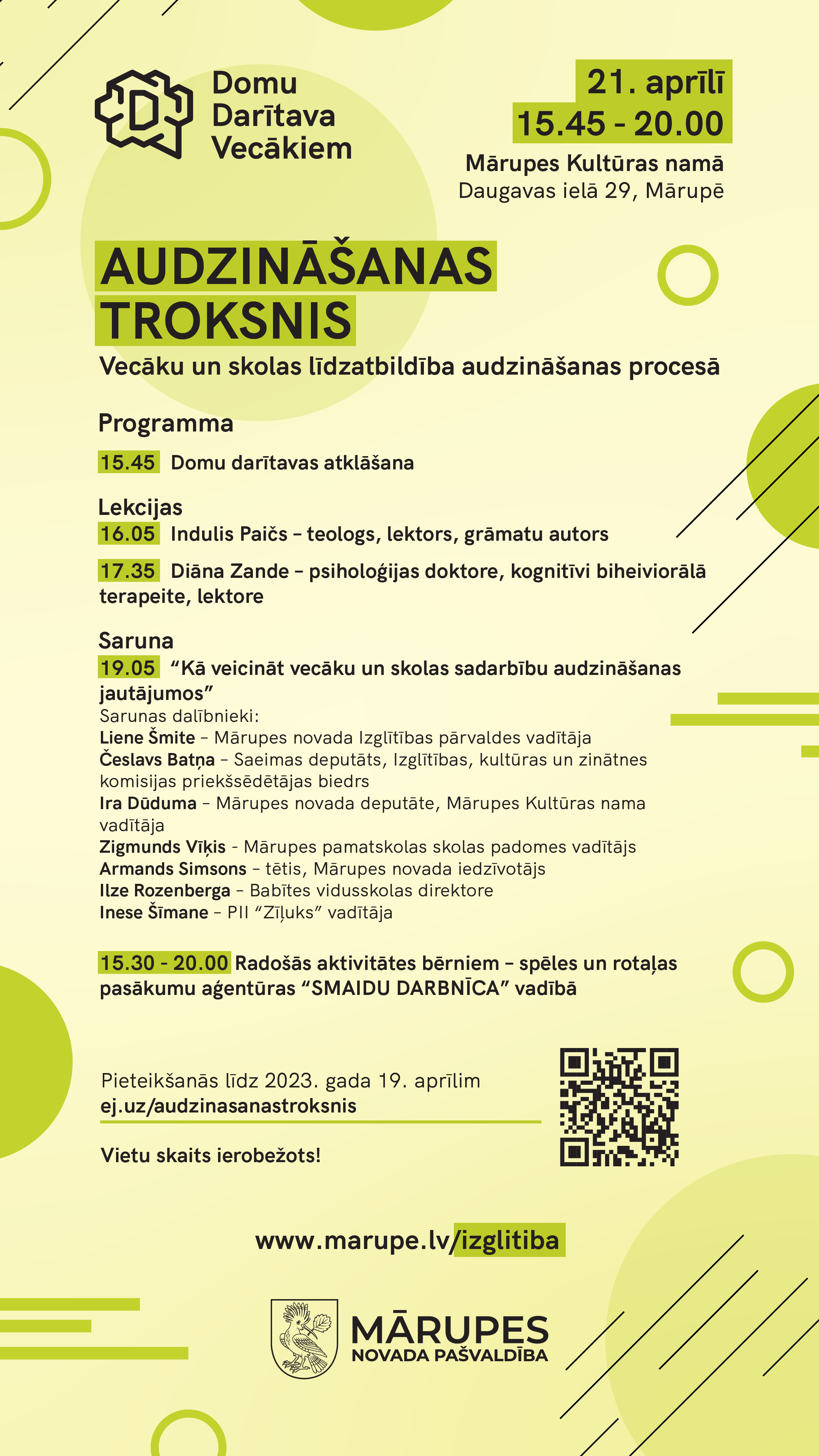 21. aprīlī Mārupē - domu darītava vecākiem "Audzināšanas troksnis" | Mārupe